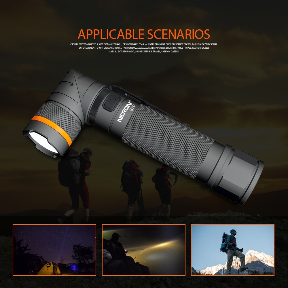 NICRON B70 Magnet 90° Twist Rechargeable Flashlight Handfree 1800lumen ...