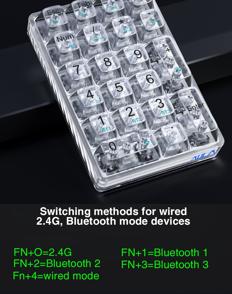 AULA F21 Mini Digital Hotswappable Mechanical Keyboard 21 Key Bluetooth ...