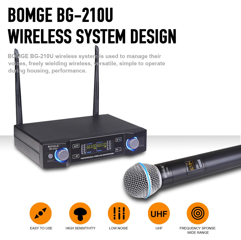 BOMGE UHF Wireless Microphone,Dual Professional Cordless Dynamic Handheld Mic KTV Singing ...
