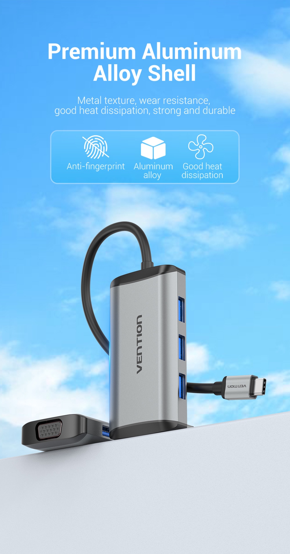 Vention USB C Hub with HDMI and VGA, 4K/1080P Dual Monitor Adapter with ...