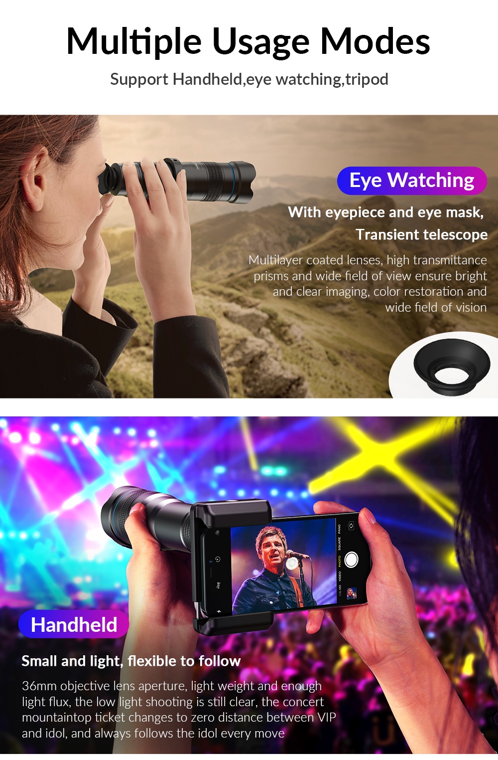 APEXEL 60X Mobile Phone Monocular Telescope Extensible tripod ...
