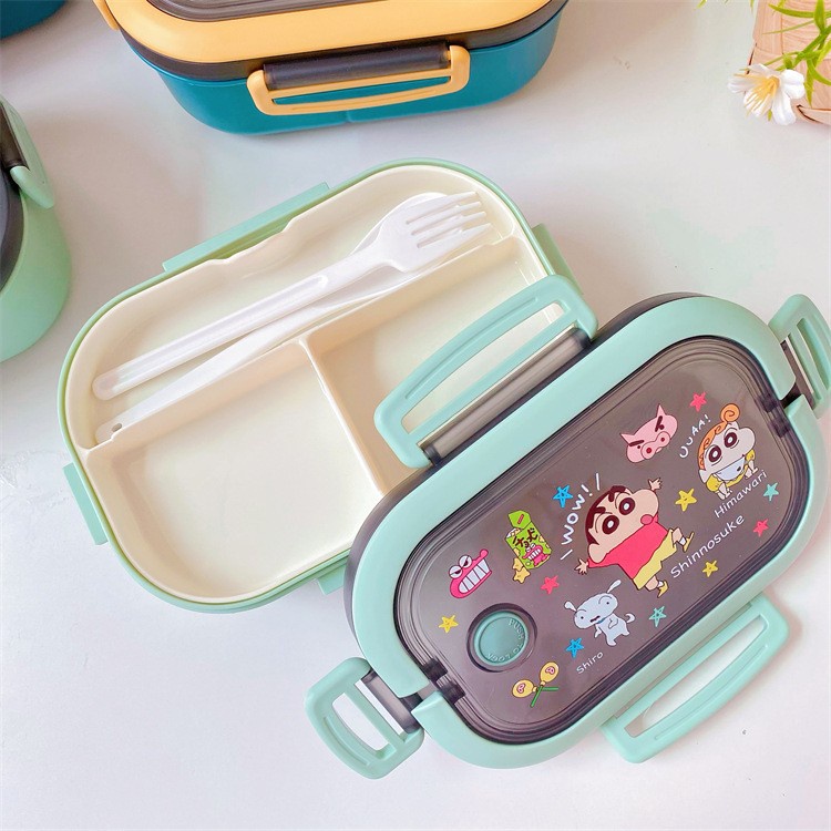 Double Layer Portable Plastic Lunch Box Cute Shin-Chan With Spoon Fork ...