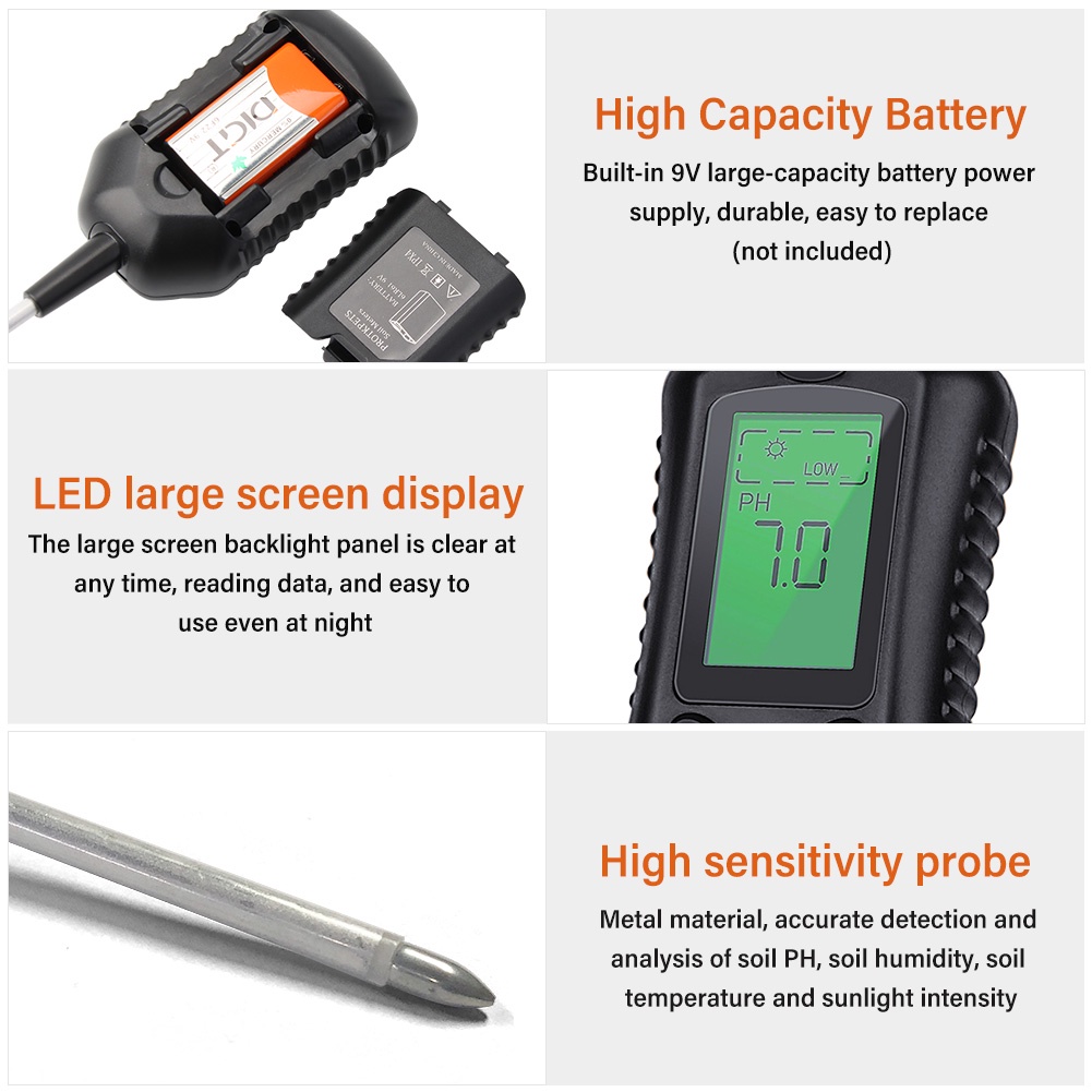 4-in-1 Soil Meter PH/Moisture/Sunlight/Temperature Humidometer Acidity ...