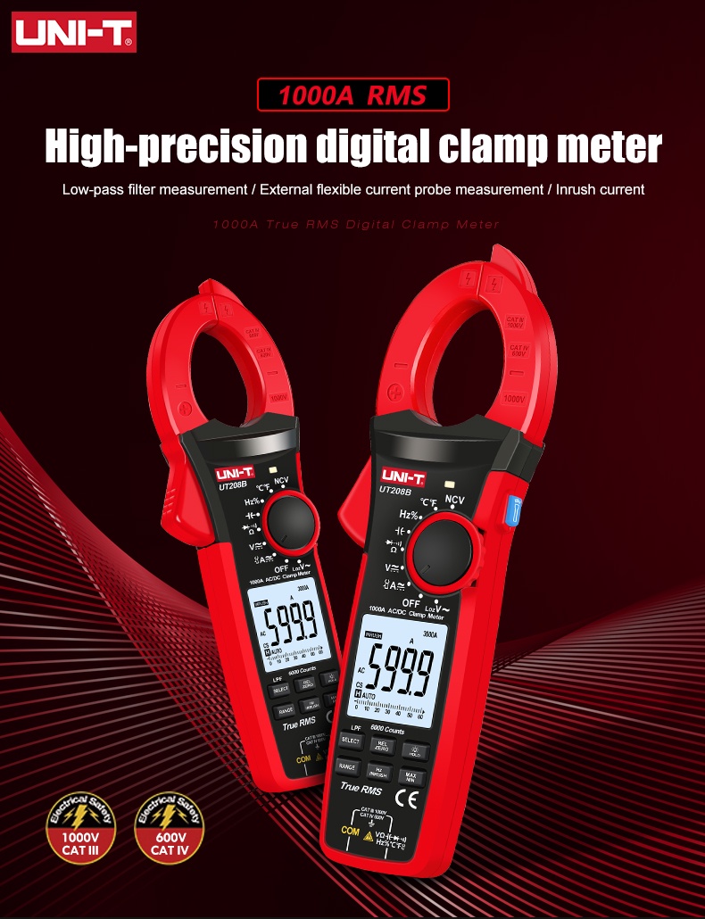 UNI-T True RMS Digital Clamp Meter AC Current 1000A AC DC Voltage 1000V ...