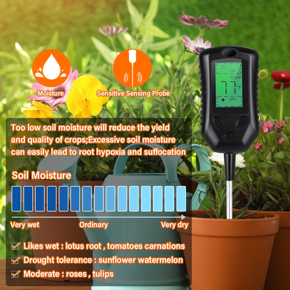 4-in-1 Soil Meter PH/Moisture/Sunlight/Temperature Humidometer Acidity ...