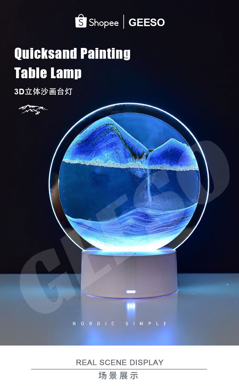 GEESO Quicksand Desk Lamp 7 Colours Sand Painting Night Lamp Table ...