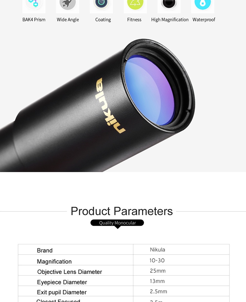 Nikula Mini Lightweight Binoculars 10-30X25 Zoom Monoculars Optics ...