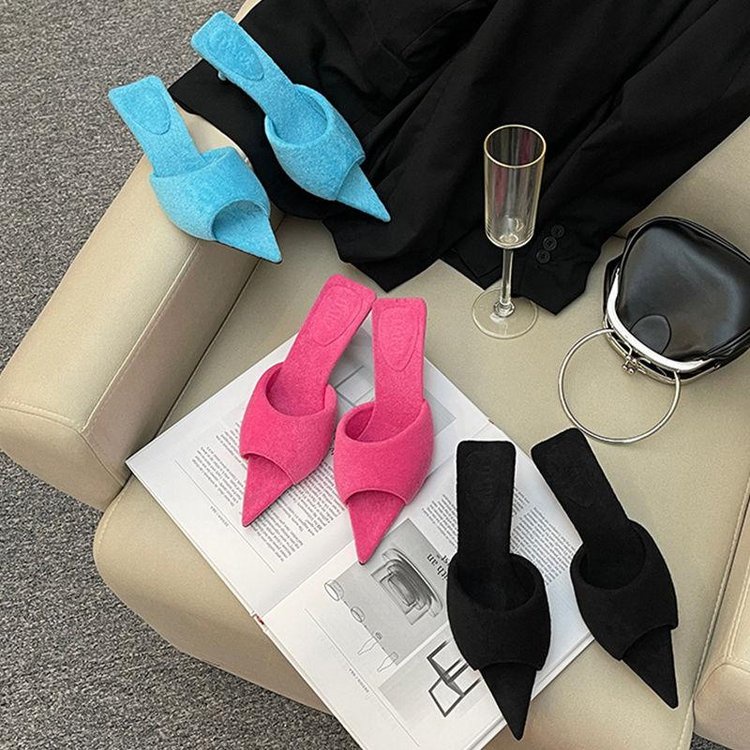 Mi Mid-Heel Sandals Pointed Toe Stiletto Fashion Women's Shoes | Shopee ...