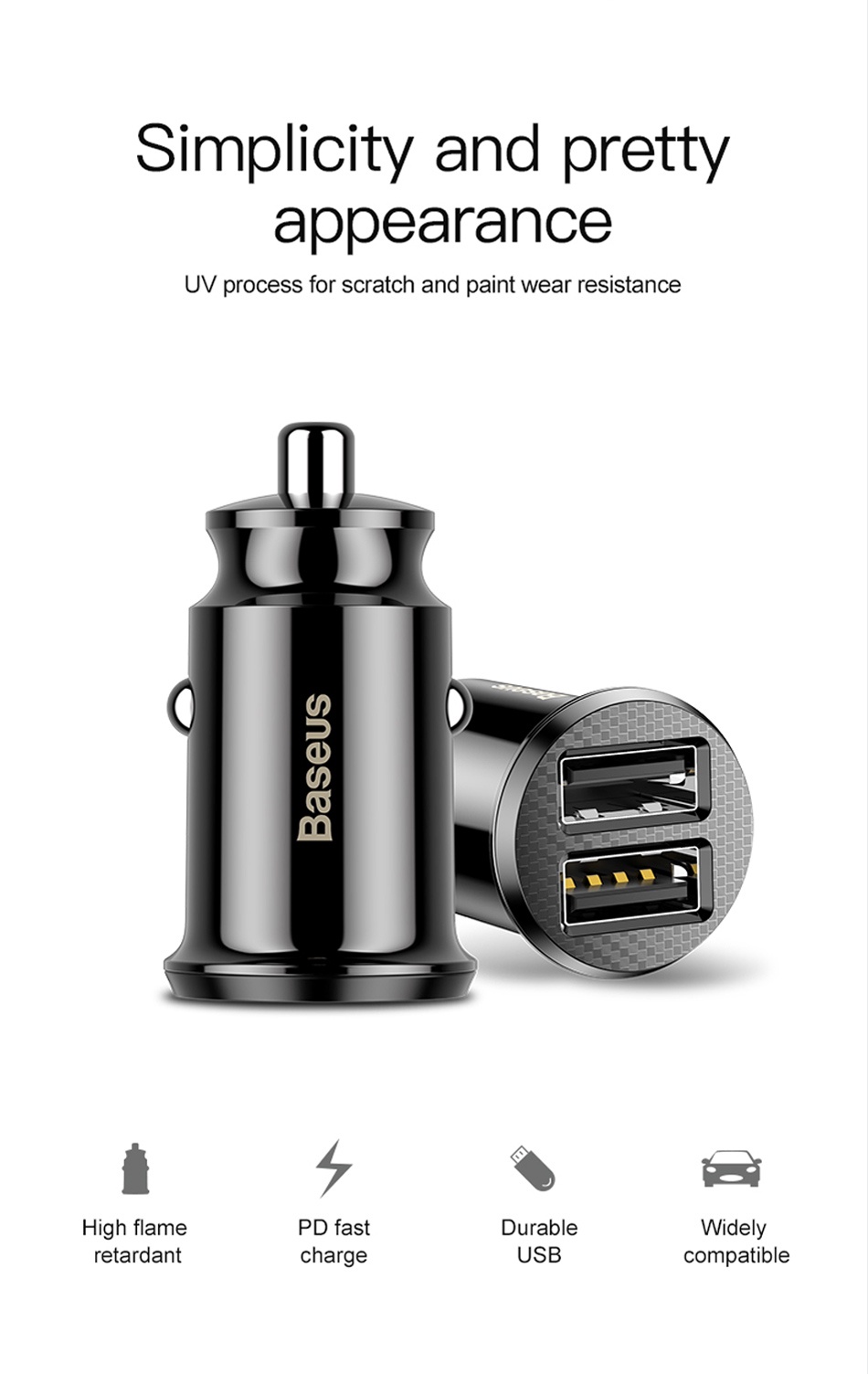 Baseus Mini Dual USB Car Charger Adapter for Mobile Phone Tablet GPS Car Accessories (3.1A ...