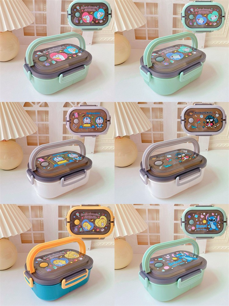 Double Layer Portable Plastic Lunch Box Cute Shin-Chan With Spoon Fork ...