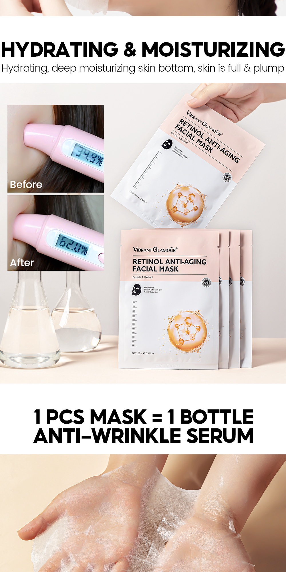 VIBRANT GLAMOUR Double A Retinol Facial Mask Anti-Wrinkle Anti Aging ...