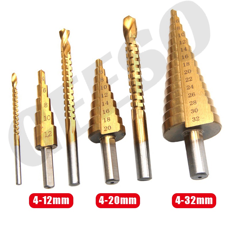 GEESO Step Drill Bit Set 6PCS Gerudi 4mm-32mm Titanium Coated HSS Drill ...