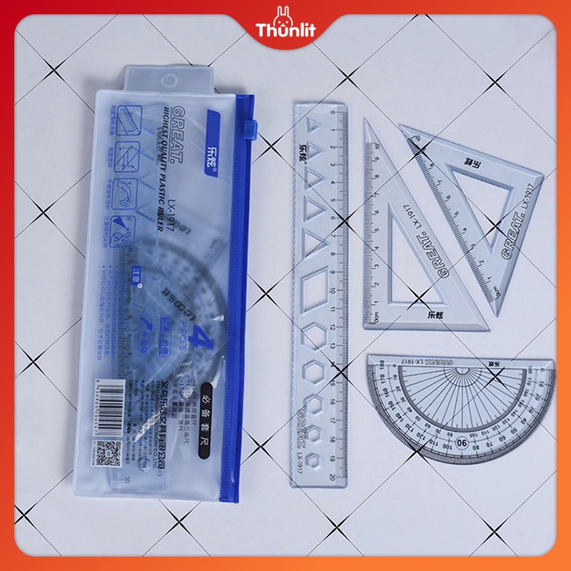 Thunlit Ruler Set 4PCs Cute Cartoon Transparent Student 20cm Ruler Set ...