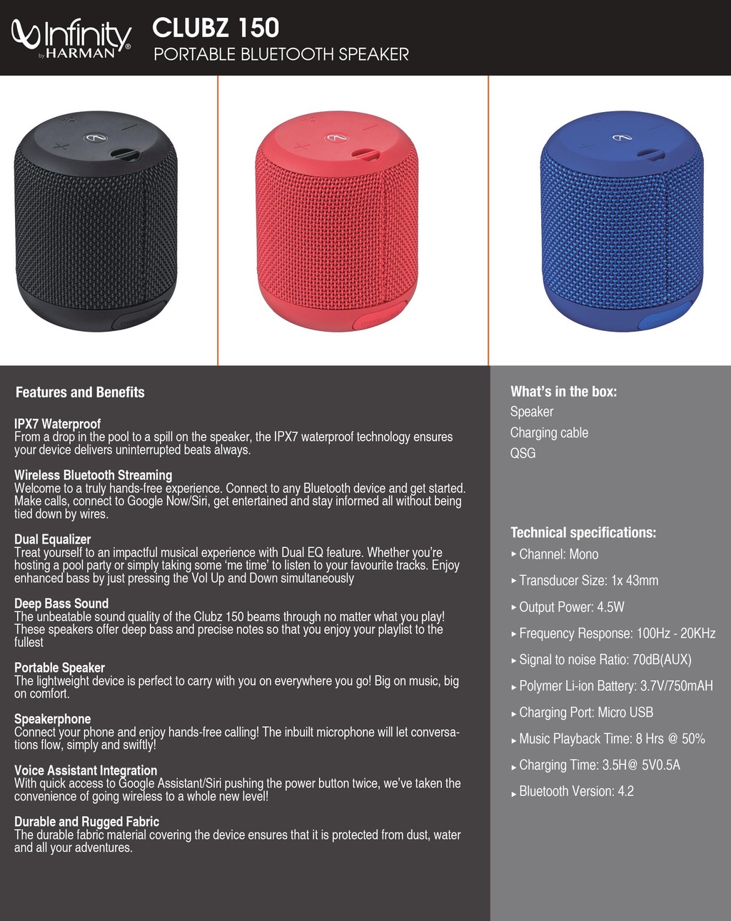 Infinity by Harman Clubz 150 / Clubz 250 Portable Wireless Bluetooth ...