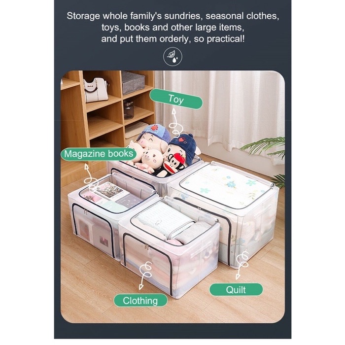 24/66L Large Storage Box Foldable Box Steel Frame Detachable Storage ...