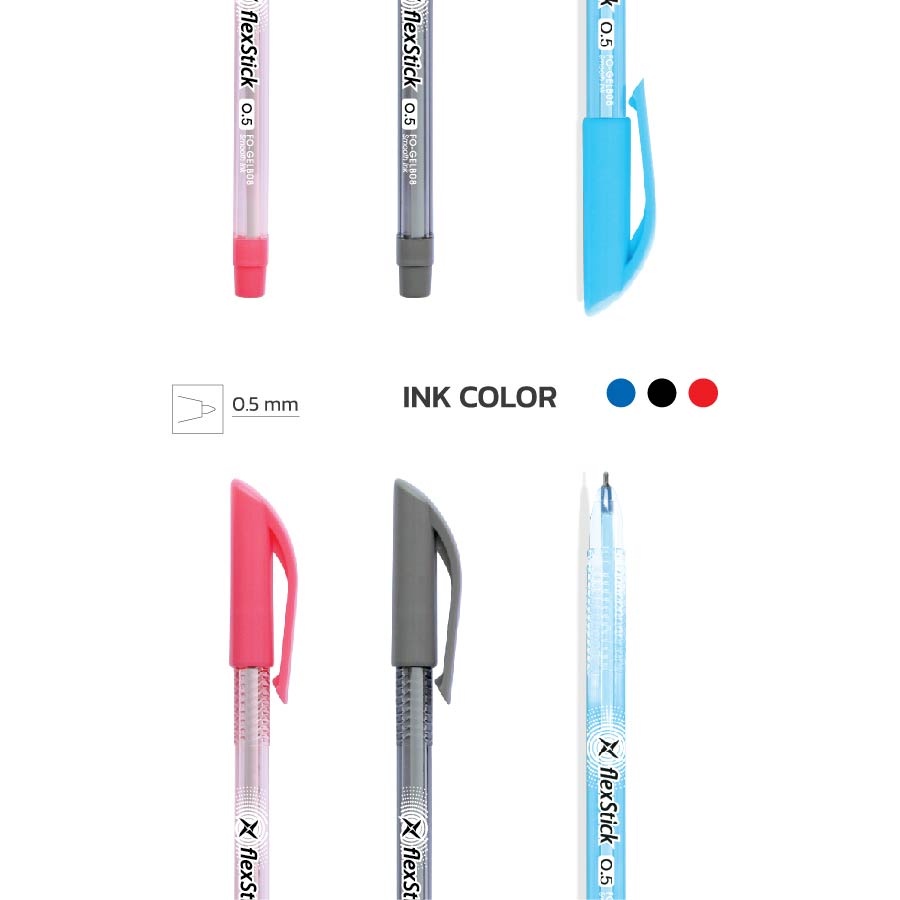 FlexOffice FlexStick 0.5 Ball-Pen Smooth Writing - Red/Blue/Black (Tub ...