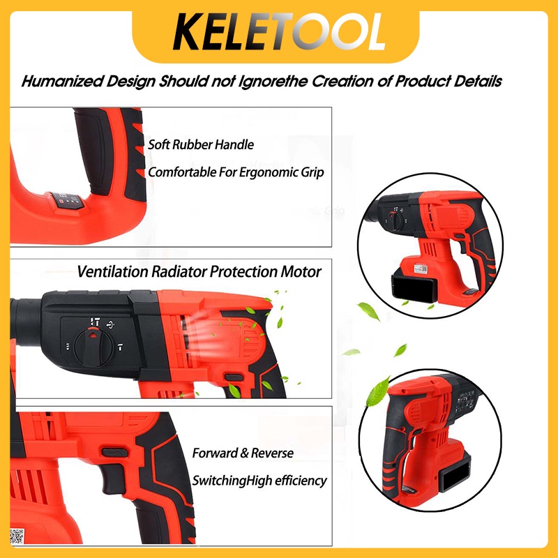 2battery hammer drill Hacking drill Concrete Breaker electric hammer ...