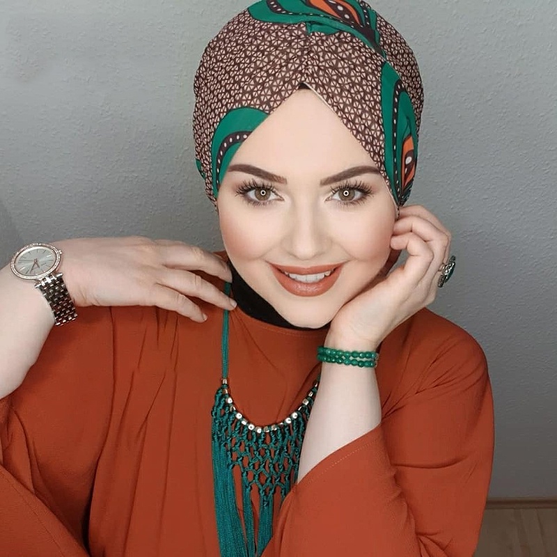 Women Turban Tied Knot Fashion Pleated Turban Cap Shawl Fashion Tudung ...