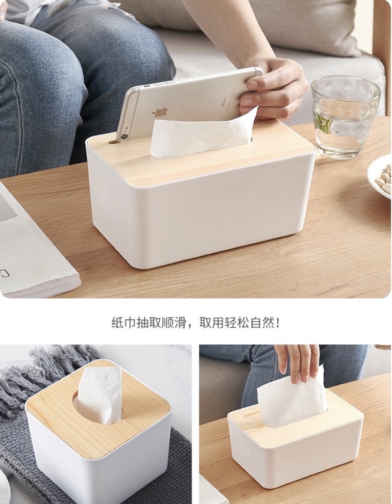 Muji Style Tissue Box With Bamboo Cover With Phone Holder Tissue ...