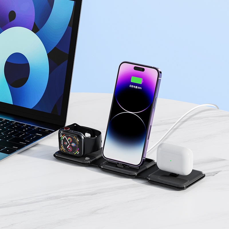 GOOJODOQ 2023 Foldable 3-in-1 Wireless Fast Charger for iPhone Watch ...