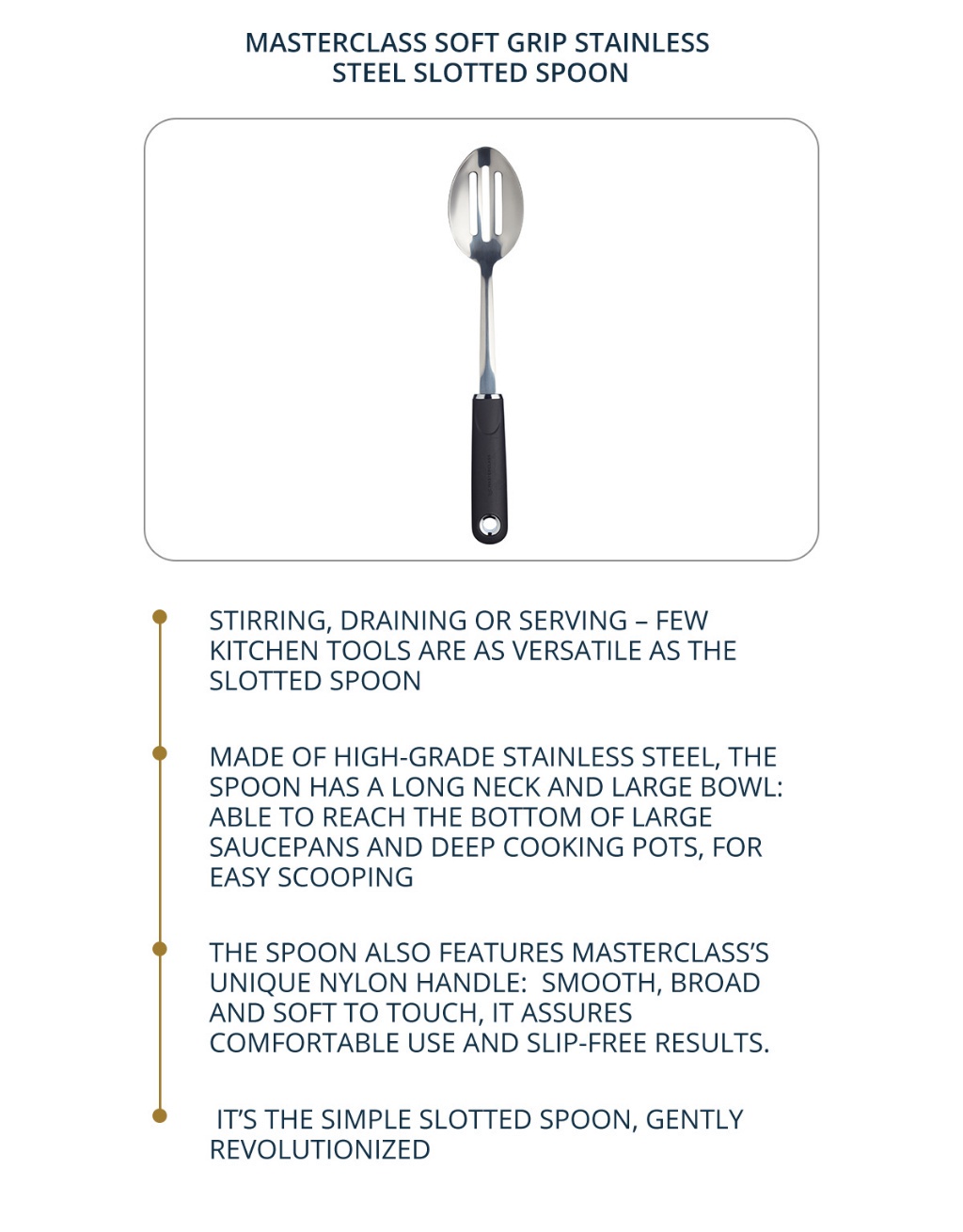 MasterClass Soft Grip Handle Stainless Steel Cooking Spoon - Black ...