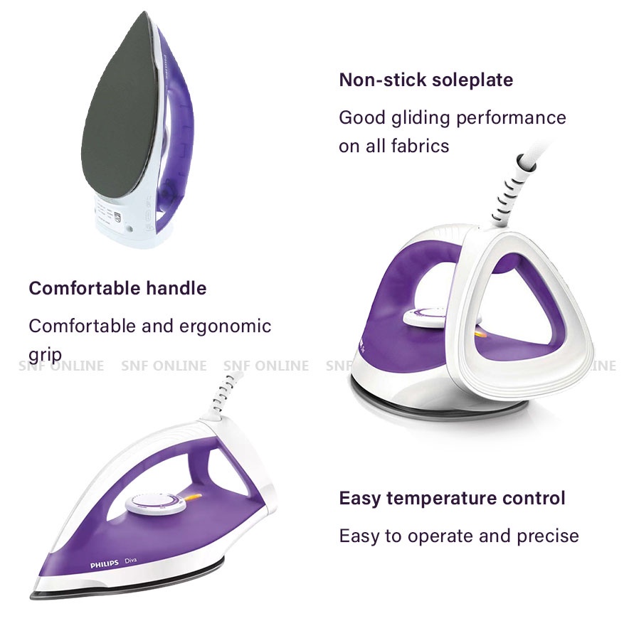 Philips Diva Dry Iron GC122 | GC122/30 (1200W & Non-stick Soleplate ...
