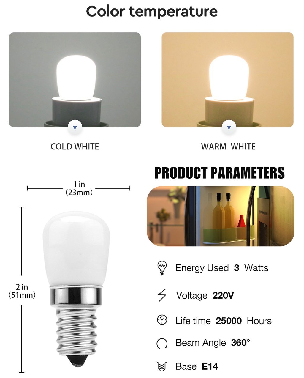 5 Packs LED Fridge Light Bulb E14 3W Energy Saving Corn Bulb Mini 220V ...