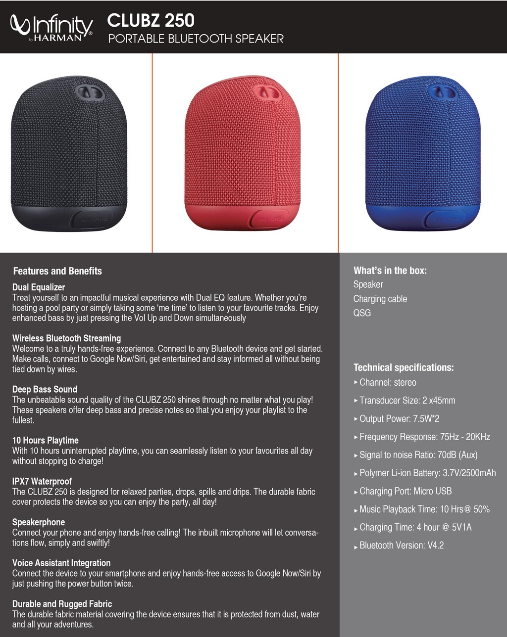 Infinity by Harman Clubz 150 / Clubz 250 Portable Wireless Bluetooth ...