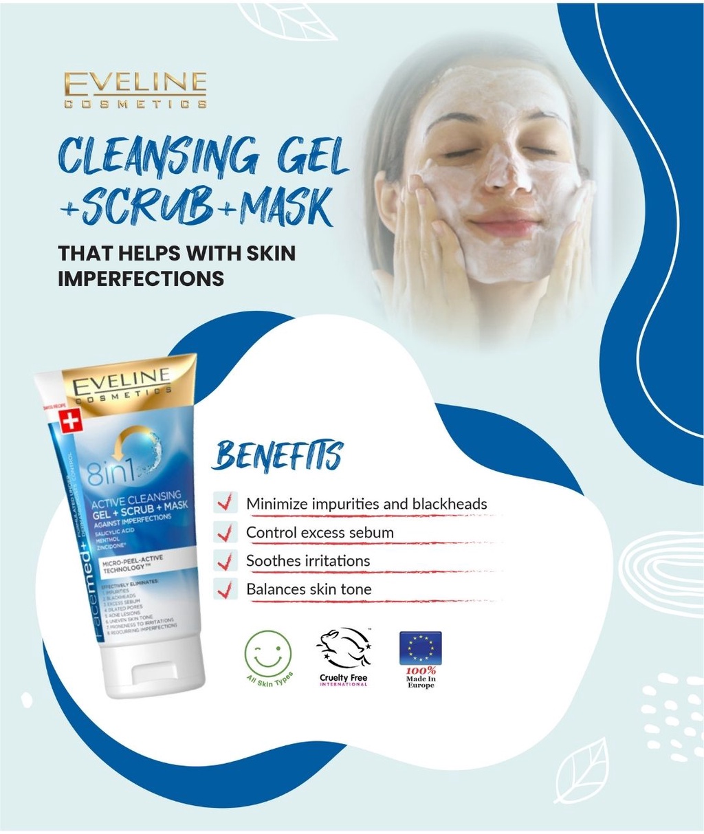Magicboo Eveline Facemed+ 8 In 1 Active Cleansing Gel+Scrub+Mask ...