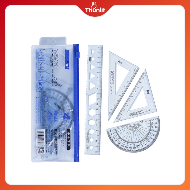 Thunlit Ruler Set 4PCs Cute Cartoon Transparent Student 20cm Ruler Set ...