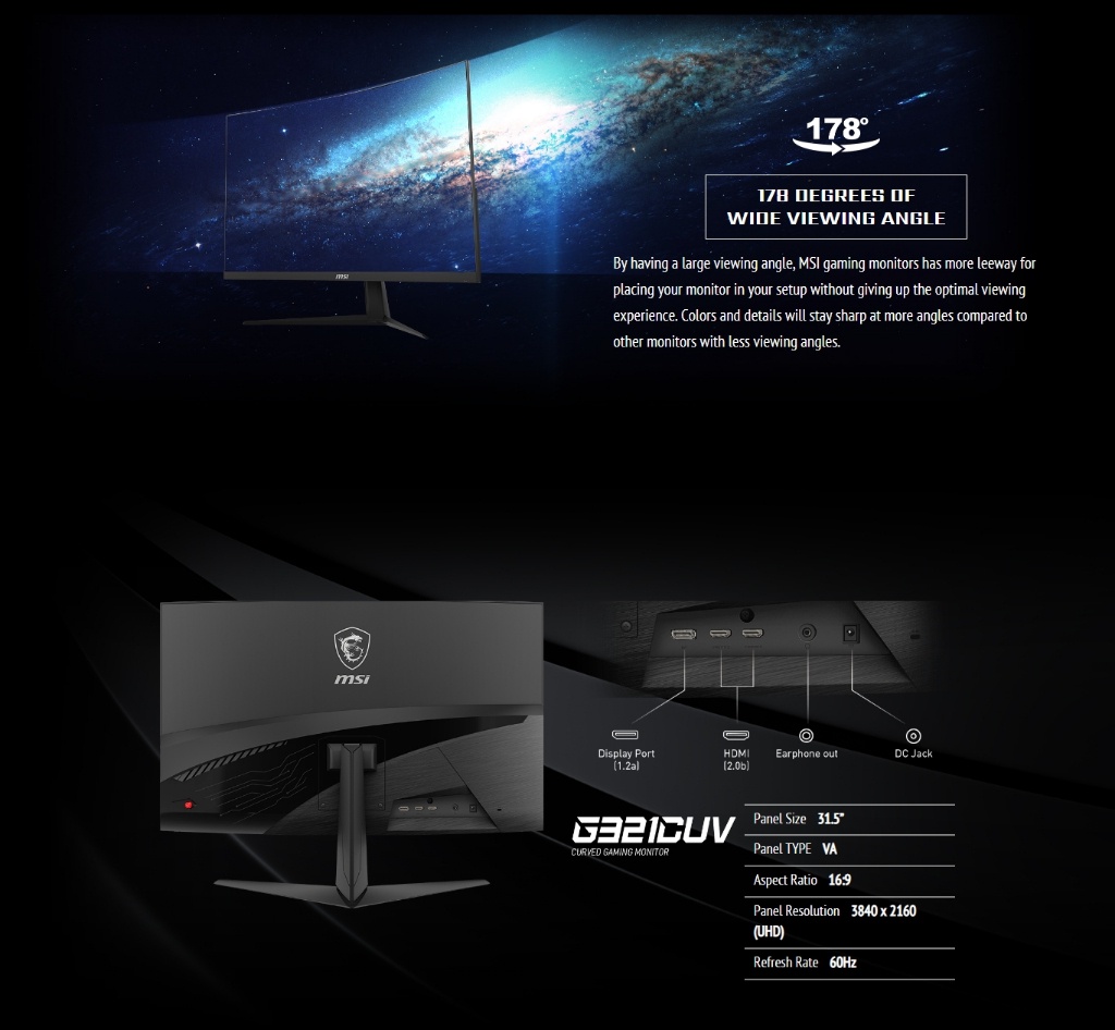 MSI Optix G321CU / G321CUV / MAG251RX HDR Curved Gaming Monitor with 4K ...