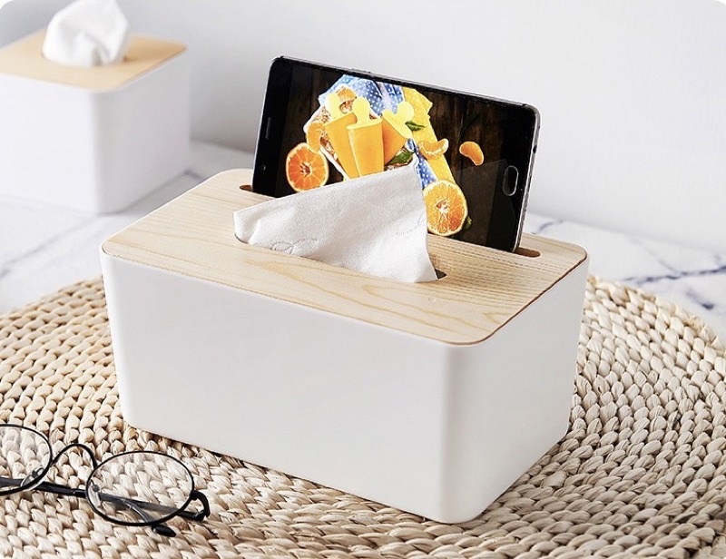 Muji Style Tissue Box With Bamboo Cover With Phone Holder Tissue ...