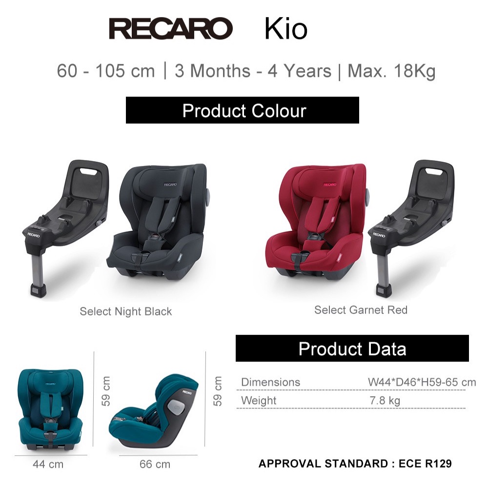 【PREMIUM RETAILER】 Recaro Kio Car Seat (From 3m–4 years) & I-Size Base ...