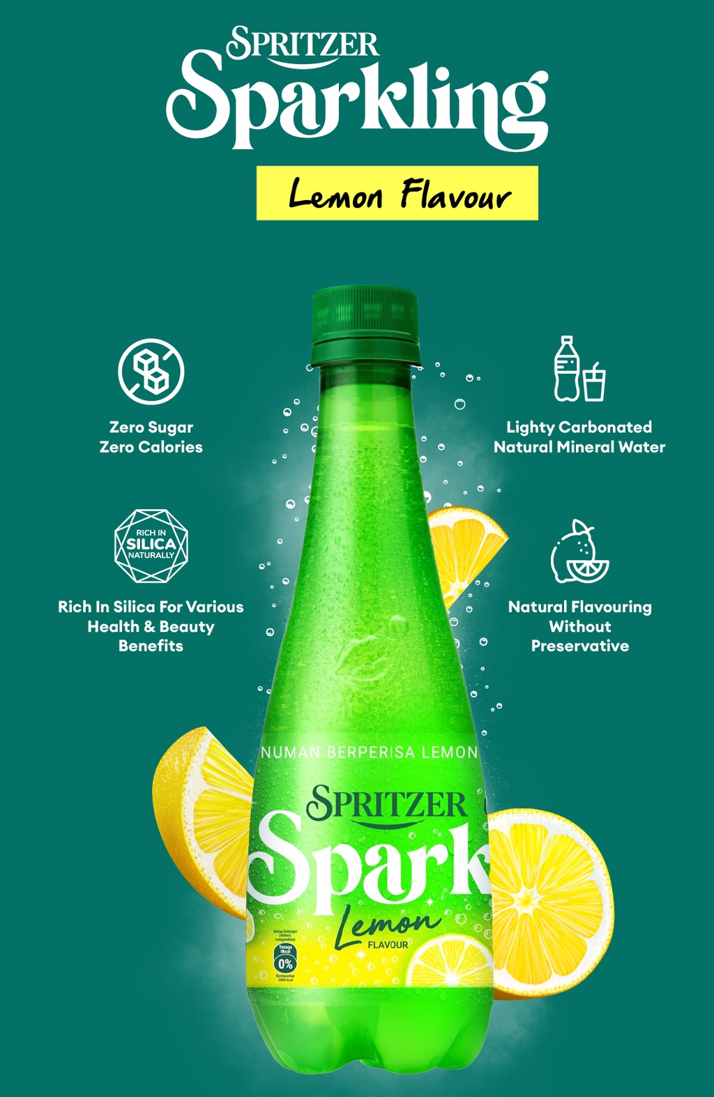 Spritzer Sparkling Natural Mineral Water With Lemon (400ML X 24) | Shopee Malaysia