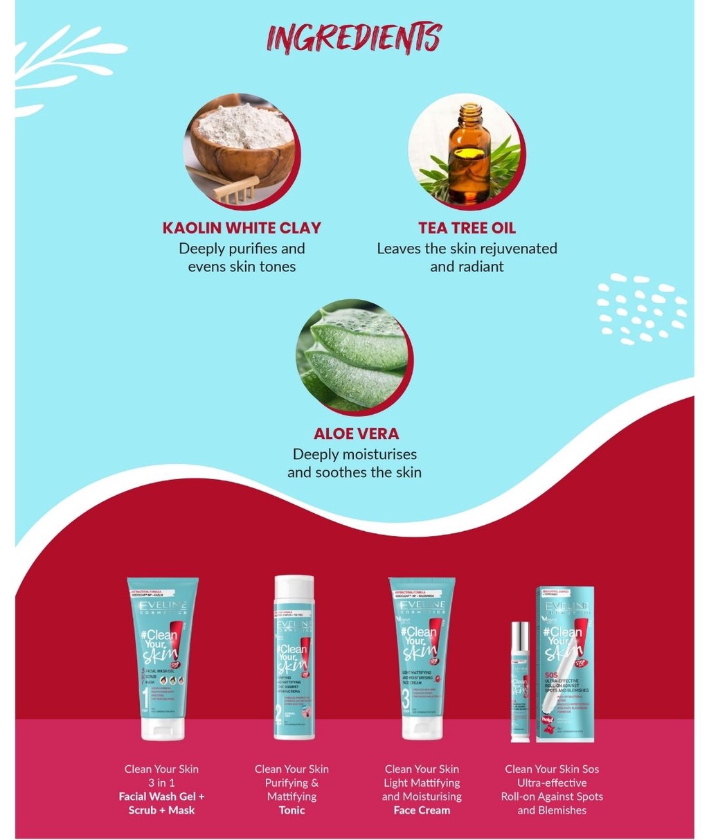 Magicboo Eveline Clean Your Skin 3 in 1 Facial Wash Gel + Scrub + Mask ...