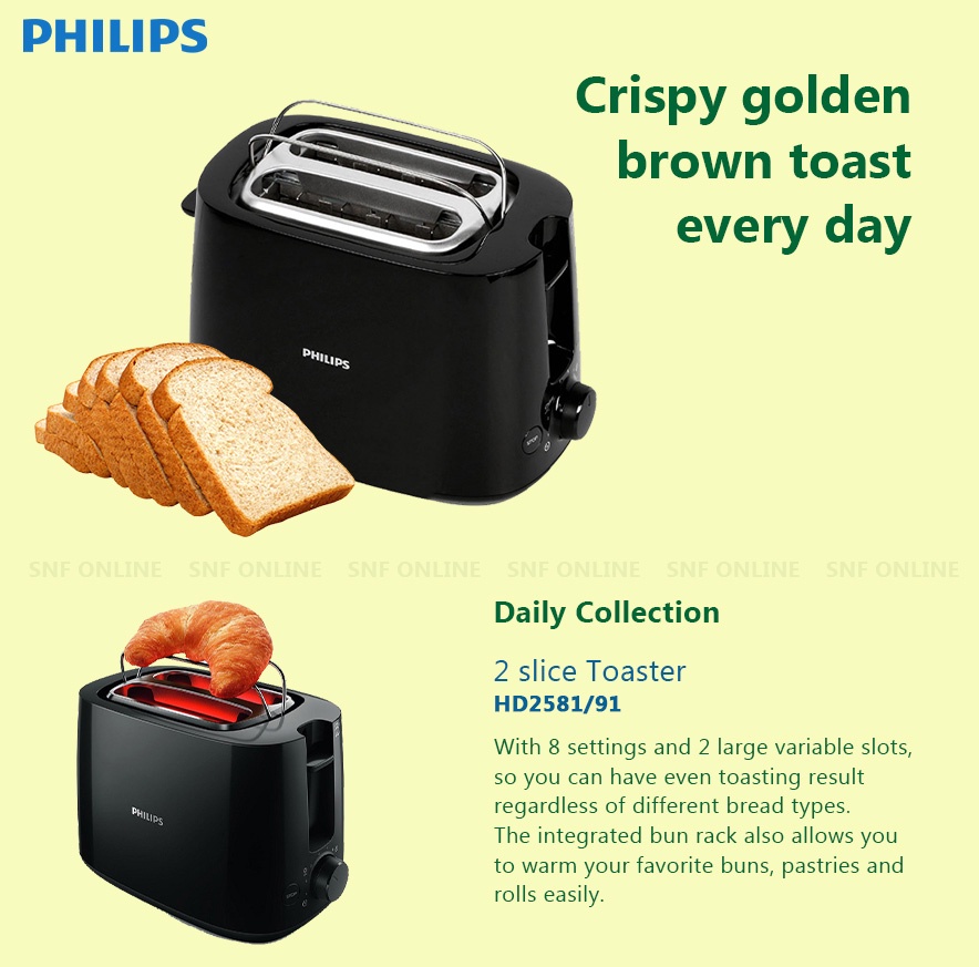 PHILIPS Pembakar Roti Daily Collection Toaster 2 Slot HD2581 HD2581/91 ...