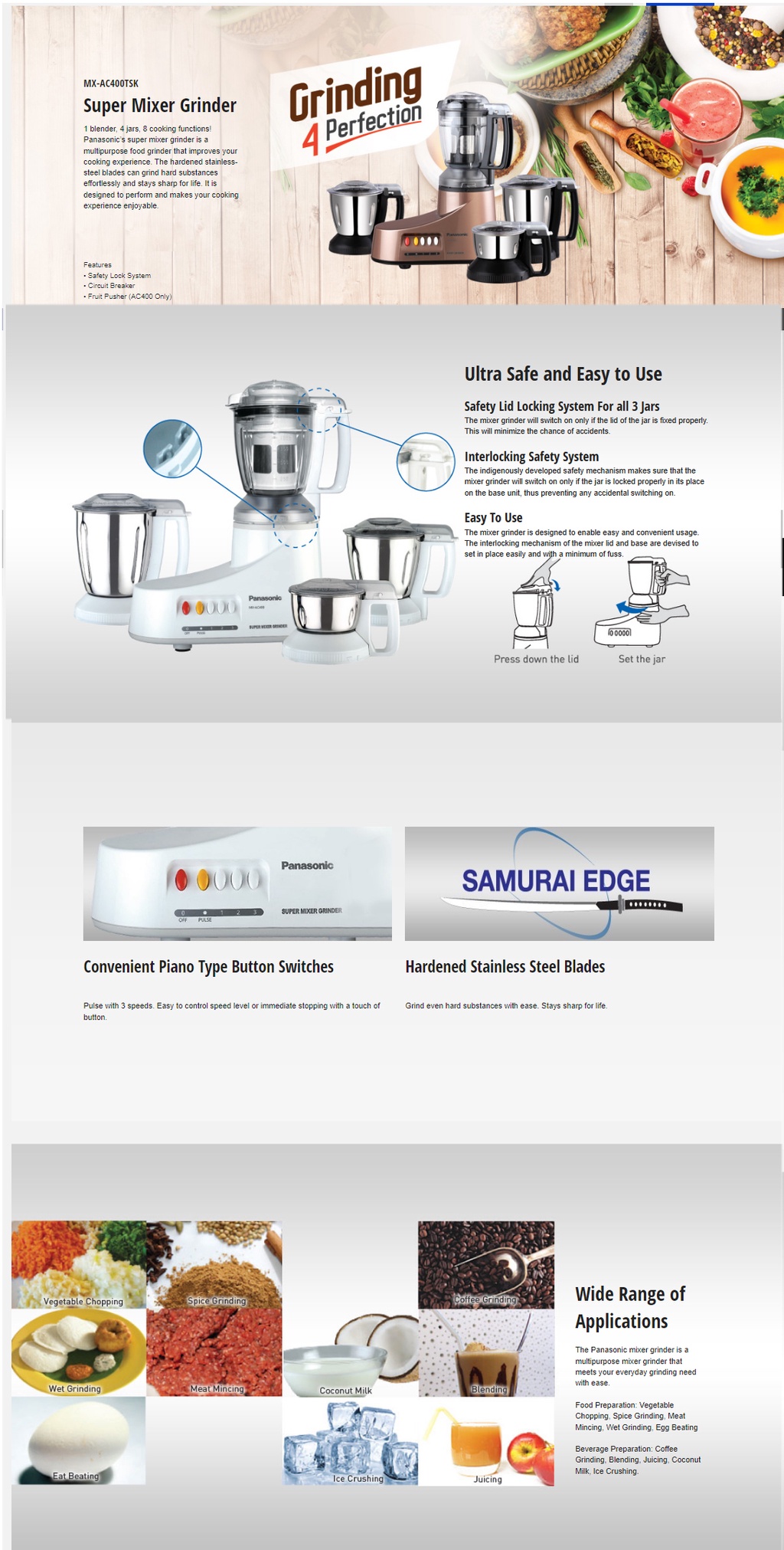 Panasonic Mixer Grinder with Juicer Filter (1000W) MX-AC400 MX-AC400TSK ...