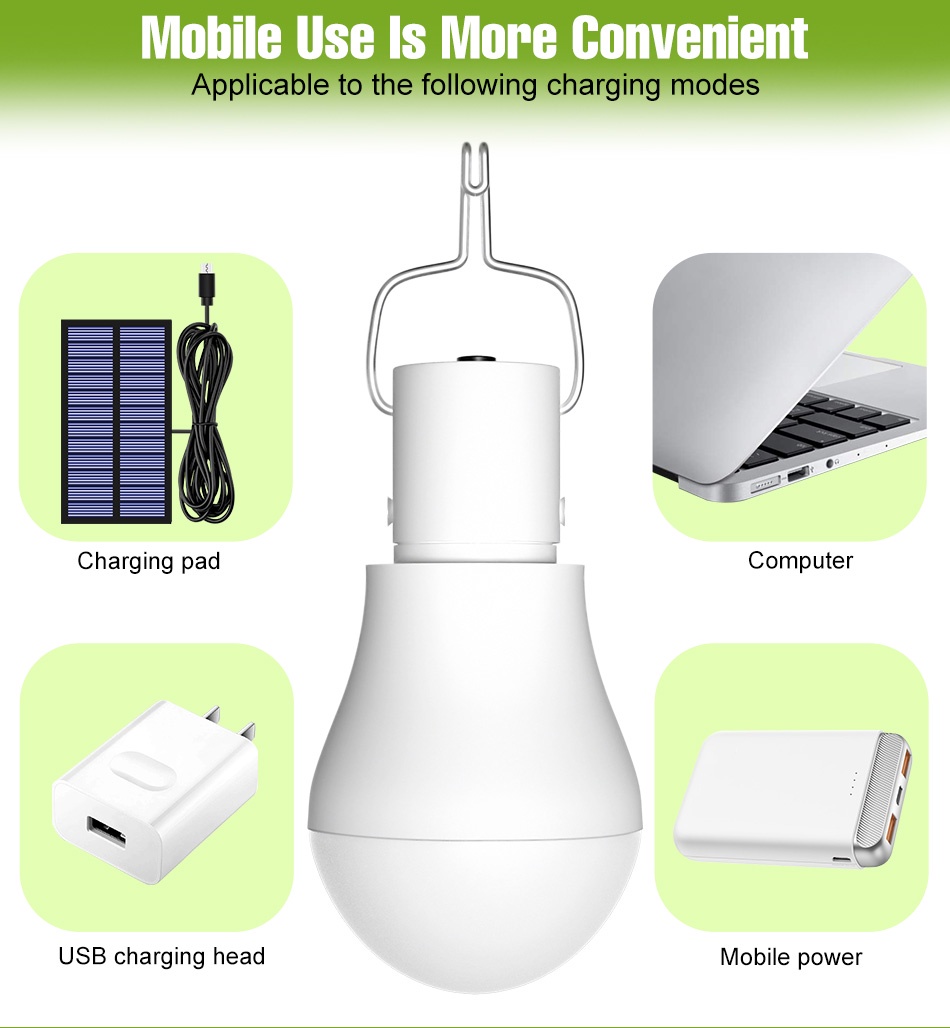 LED Solar Bulb Outdoor Camping Lamp Garden 15W Rechargeable Charge ...