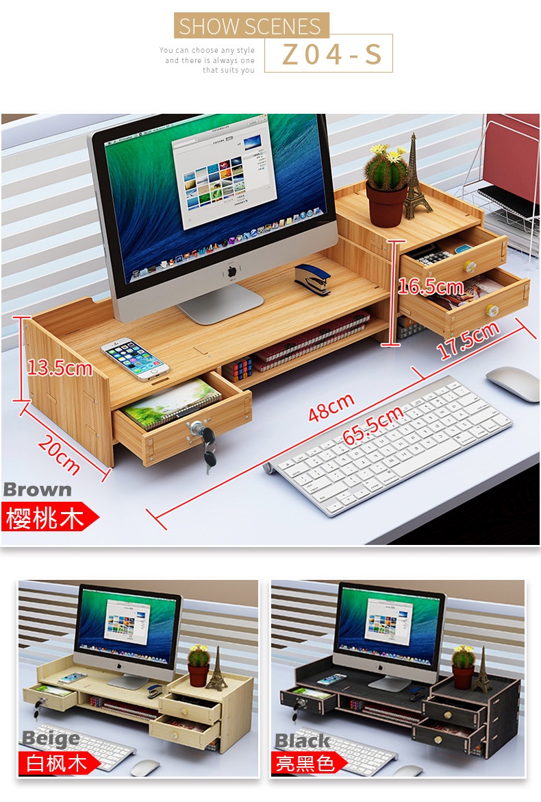 SANCY Computer Monitor Booster Rack Wooden Office Desk Storage ...