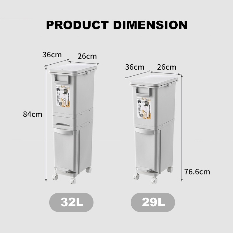 Teemo 29L/32L Movable Dustbin Large Capacity Recycle Rubbish Bin ...