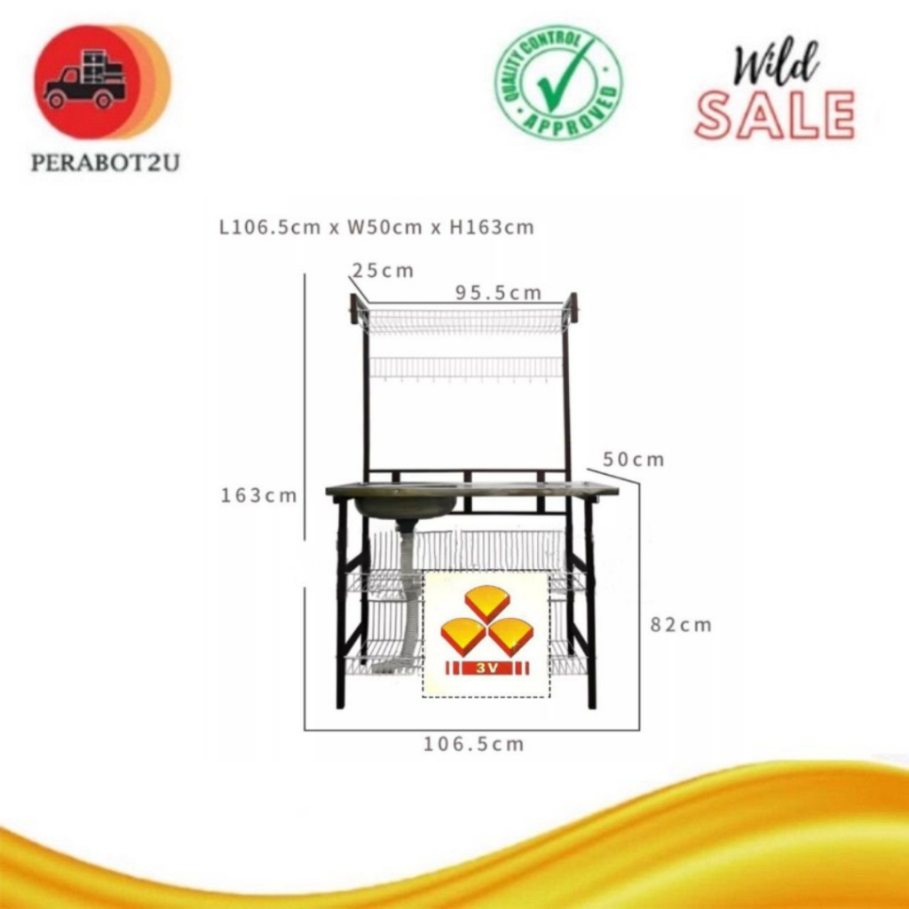 P2U 3V Rak Besi/Rak sinki besi/rak besi tinggi/metal rack/sink rack ...