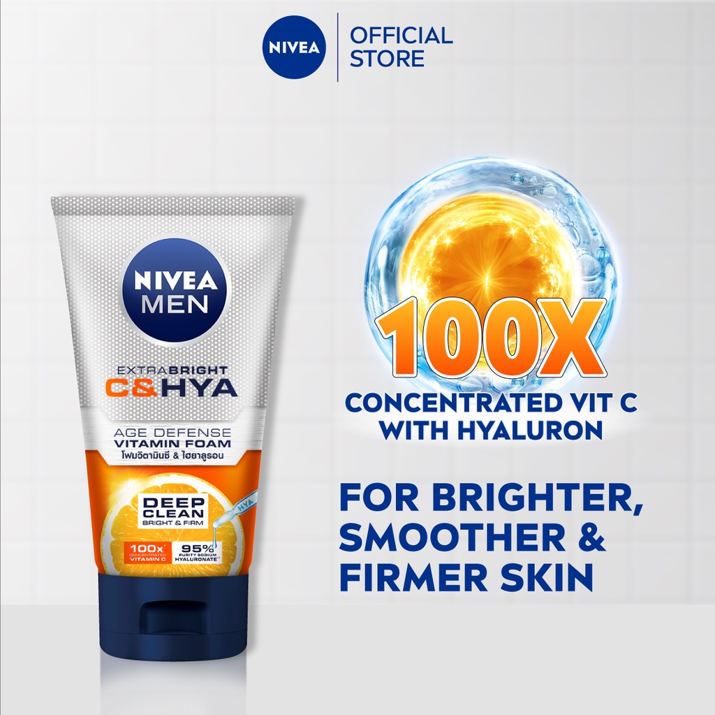 NIVEA MEN Extra Bright C&Hya Vitamin Foam 100 g / Men's Grooming / Skin Care / Vitamin C / Face ...