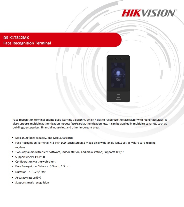 Hikvision DS-K1T342MX / DS-K1T342EX Face Recognition Access Terminal 4. ...