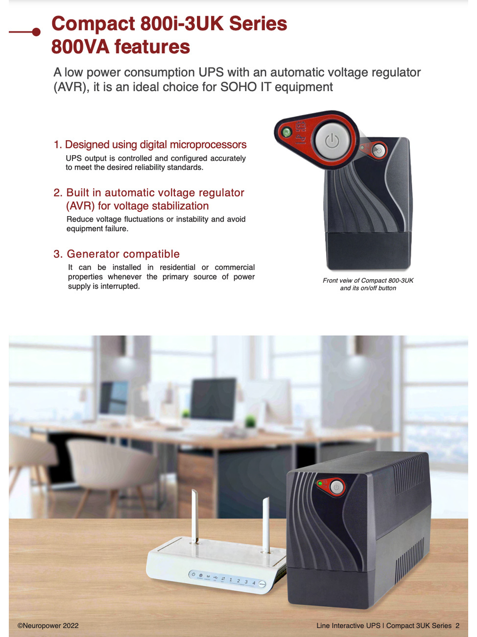 Neuropower UPS 800VA Compact 800i-3UK Backup Battery Build-In AVR Surge ...