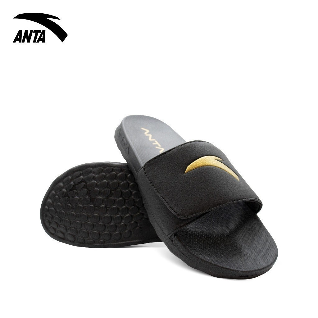 ANTA Women Beach Slipper-Black/Black/Gold (Kasut Selipar) | Shopee Malaysia