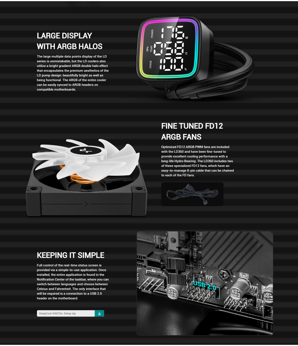 DeepCool LD240 / LD360 Digital ARGB AIO CPU Liquid Cooler # R-LD240 ...