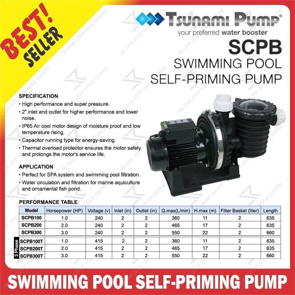 Tsunami Pump SCPB100 / SCPB200 / SCPB300 SWIMMING POOL PUMP (1 Years ...