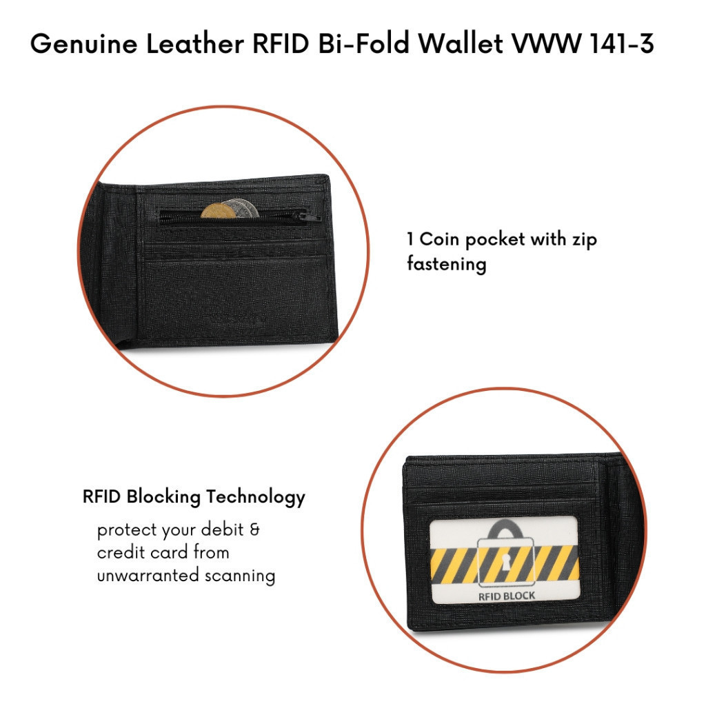 Volkswagen Genuine Leather RFID Bi-Fold Wallet - Black VWW 141-2 ...