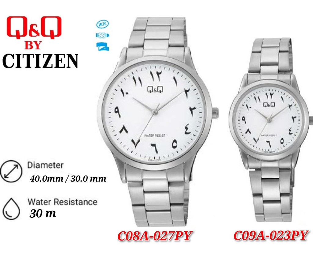 Q&Q Watch by Citizen C08A Men C09A Ladies Analog Watch with Stainless Steel Strap | Shopee Malaysia