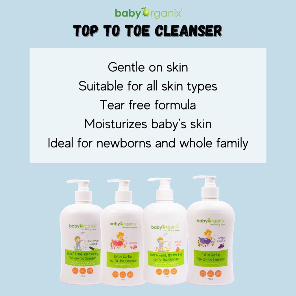 Baby Organix Extra Gentle Top to Toe Cleanser (Grape/ Rose Oil 400ml ...